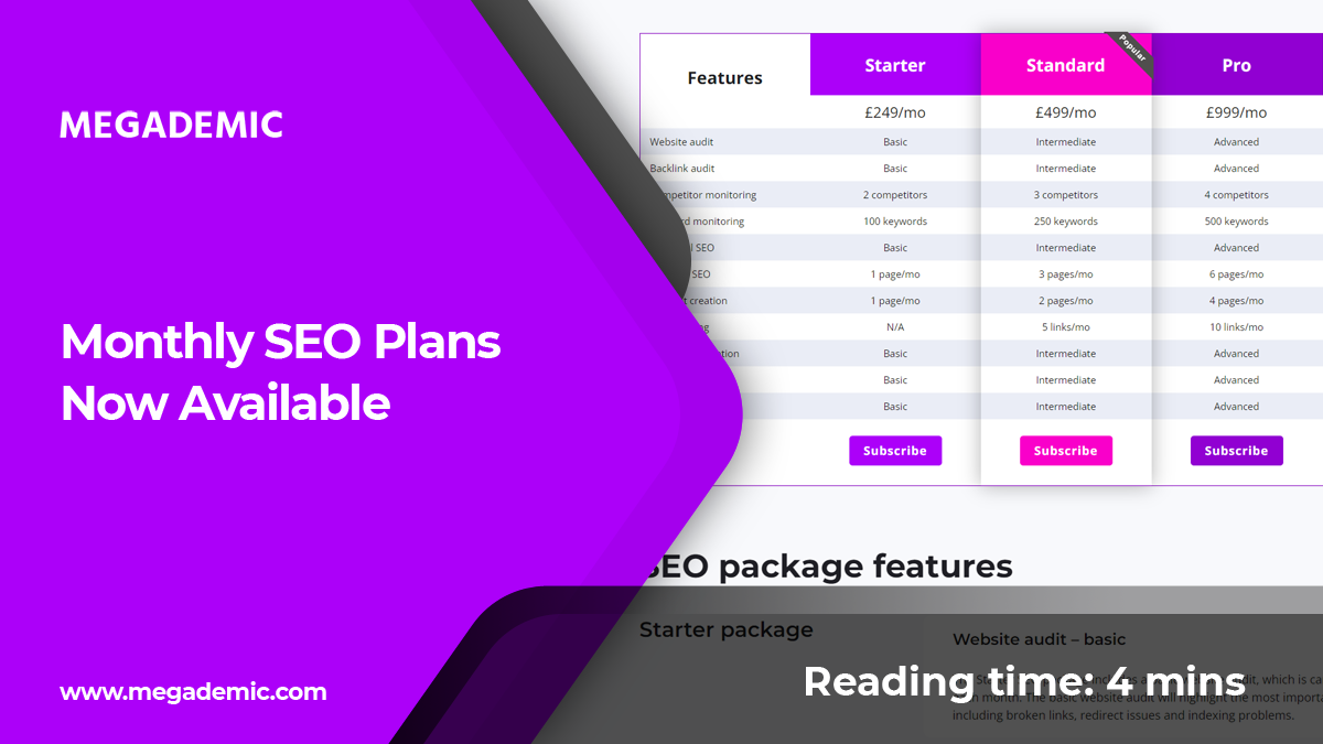 Monthly SEO Packages Now Available